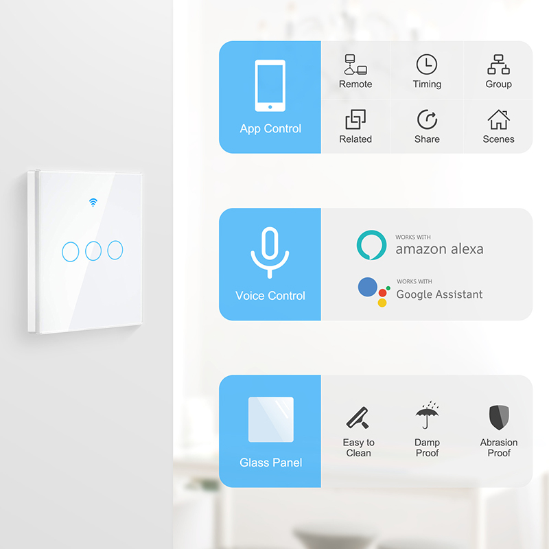 Tuya Smart Switch WiFi 110V-220V On Off 1/2/3/4 Gang For Alexa Support ...