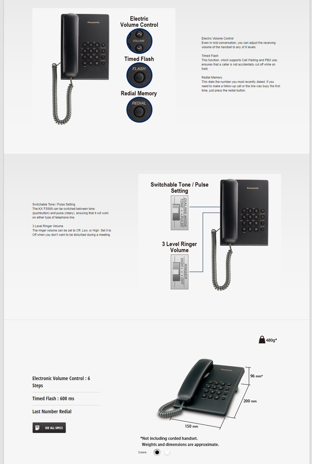 PANASONIC KX-TS500ML Single Line Wall Mountable Phone (White/Black) | Shopee Malaysia