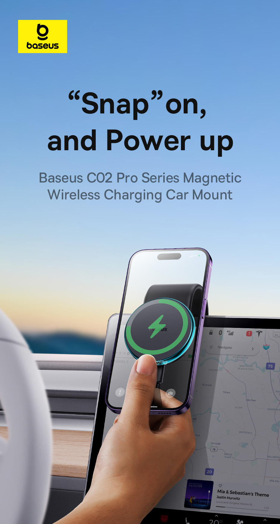 Baseus C02 Pro 15W Magnetic Wireless Charging Car Phone Holder Stand ...