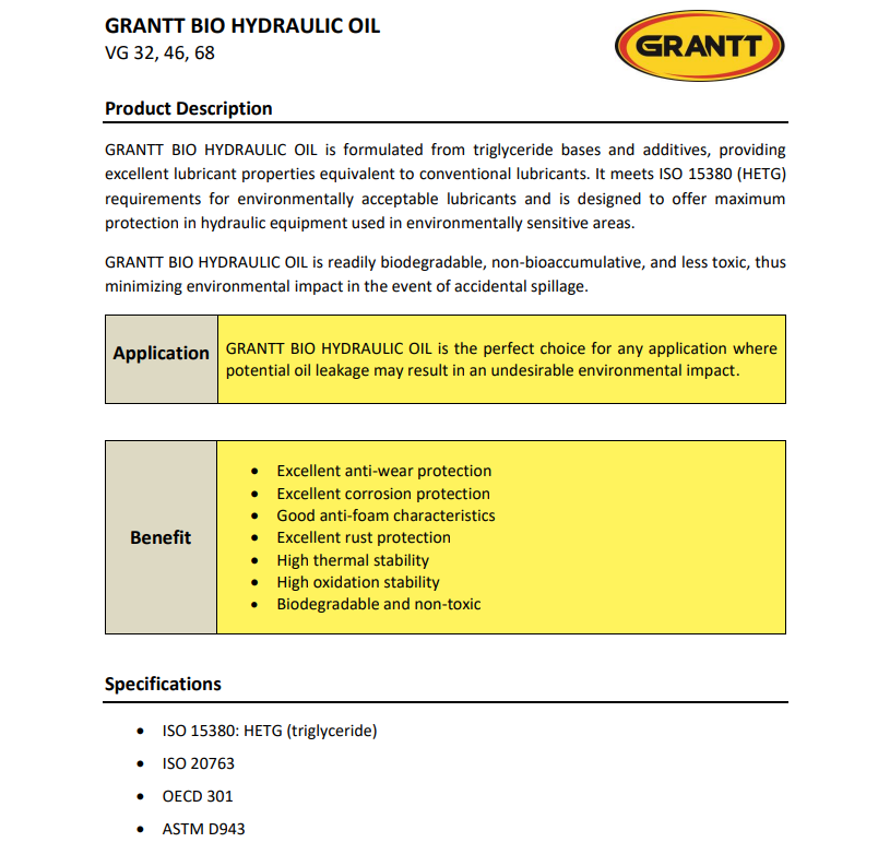 18L GRANTT BIO VG 68 HYDRAULIC OIL biodegradable aw68 | Shopee Malaysia