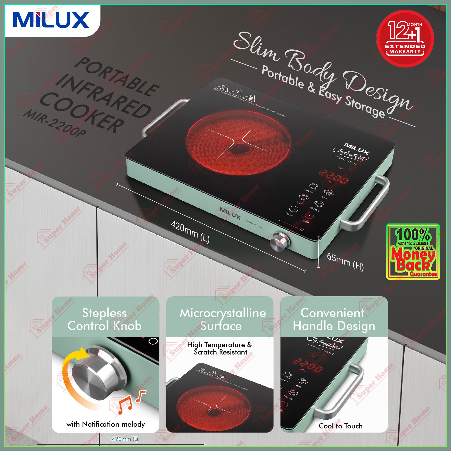 Milux Infrared Cooker MIR-2200P (Mint) Portable Ceramic Hob Multi ...