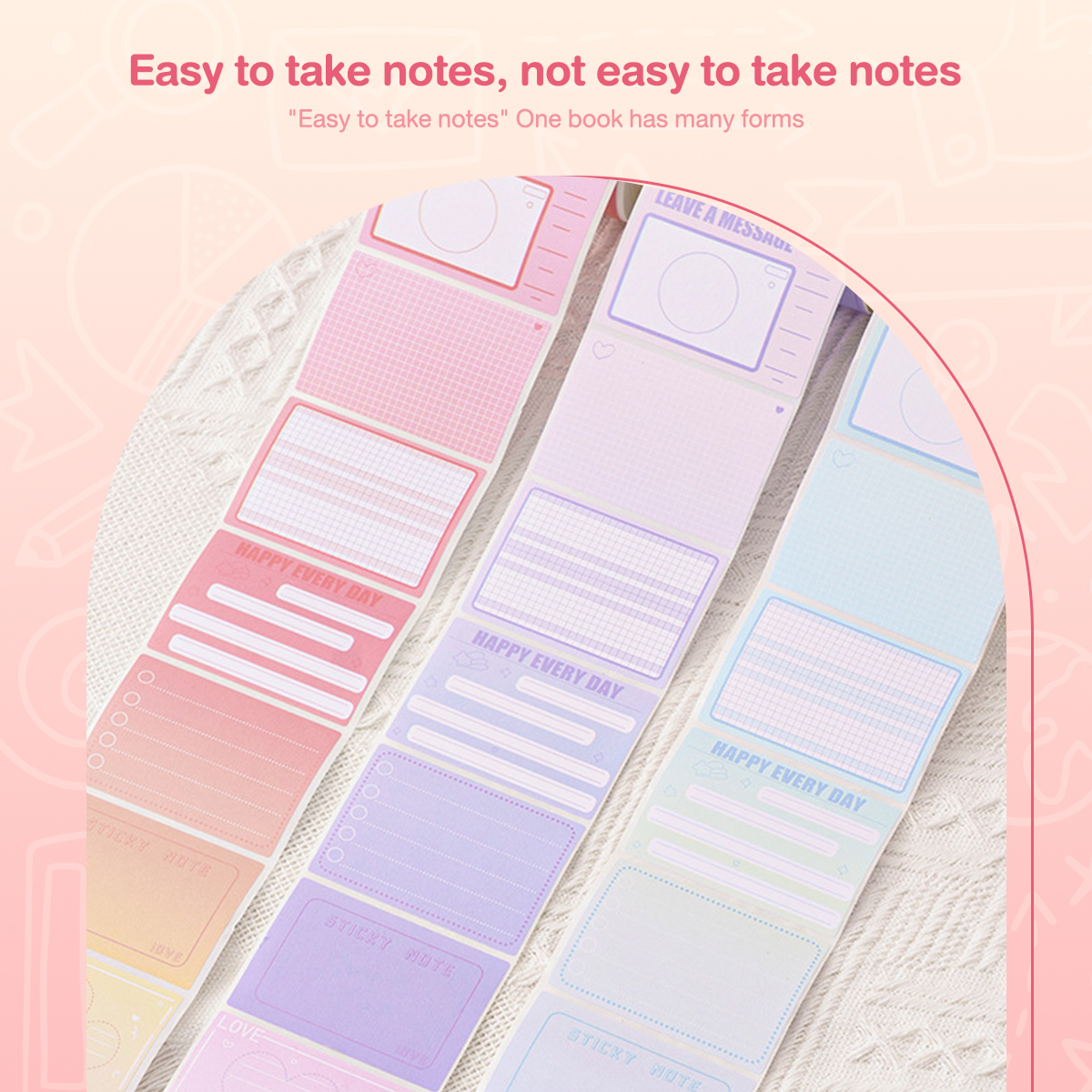 256Pcs Pull-out Sticky Notes Tearable Stickers Gradient Color DIY Decor ...