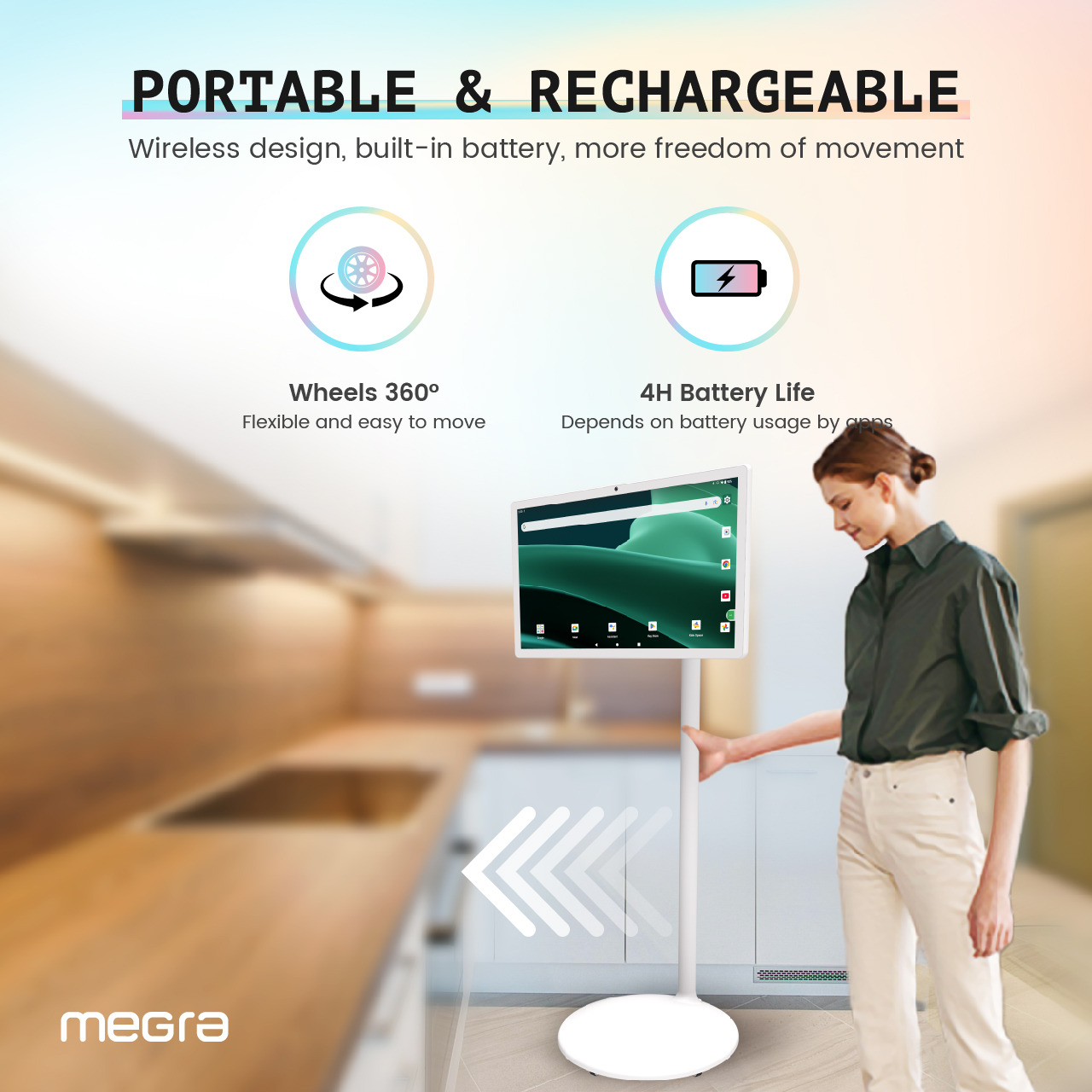MEGRA Flip Touch 25" / 32" Portable Smart TV Rotate Touchscreen Monitor ...