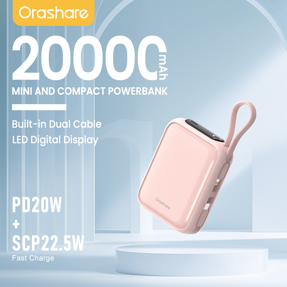 Orashare PCM20 Powerbank 20000mAh Fast Charging Built-in Dual Cables ...