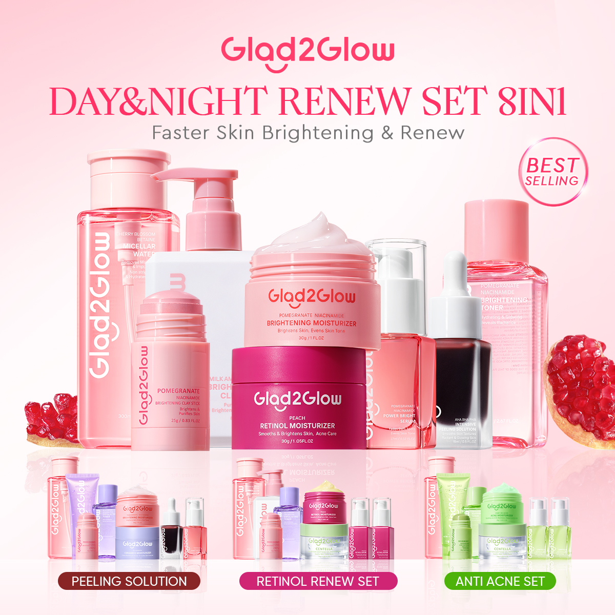 Glad2Glow 8In1 Skincare Set With Moisturizer Brightening / Toner ...