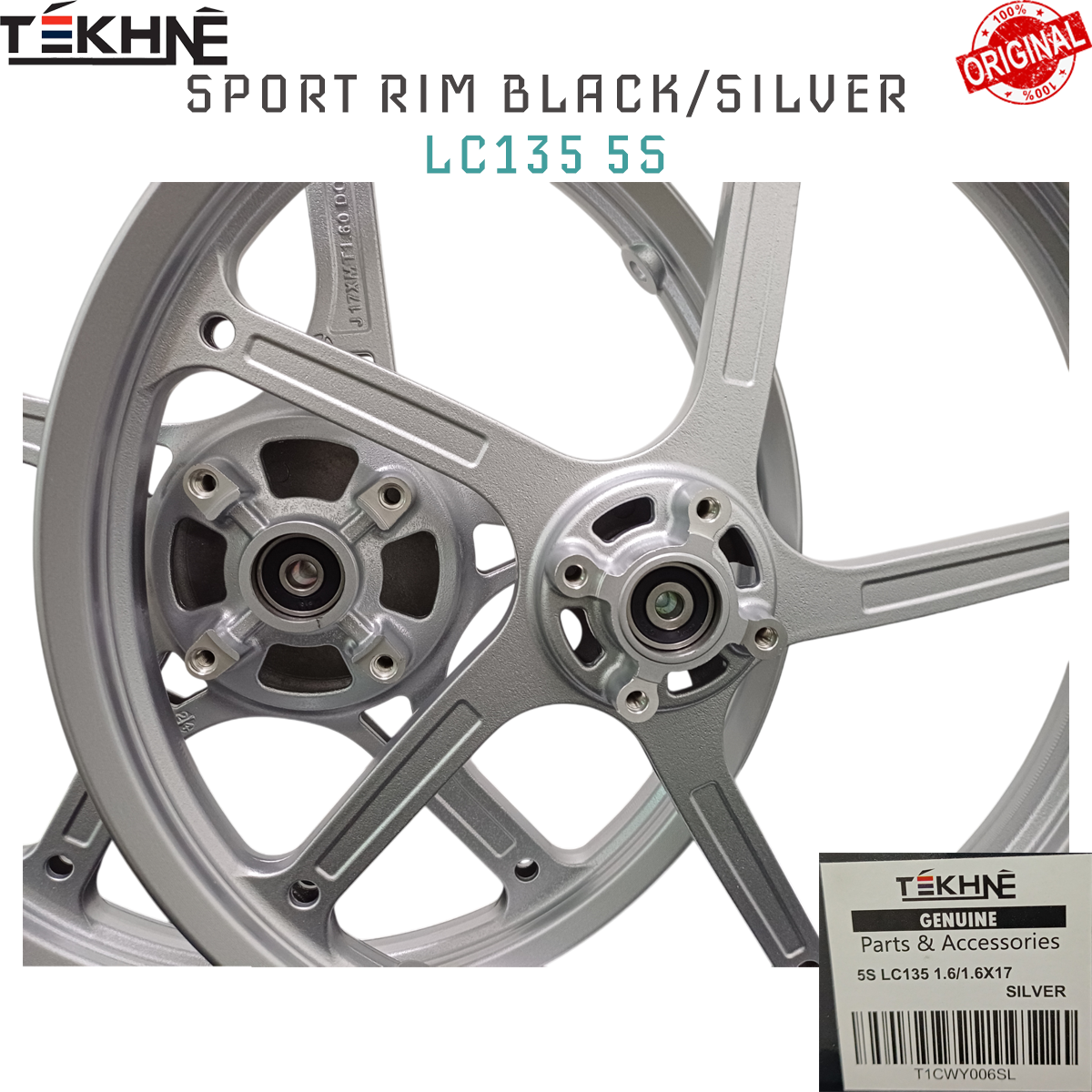 SPORT RIM TEKHNE 5 BATANG FULL CHOP LC135 5S Y125ZR Y15ZR Y16ZR ABS BLACK SILVER T501 WITH ...