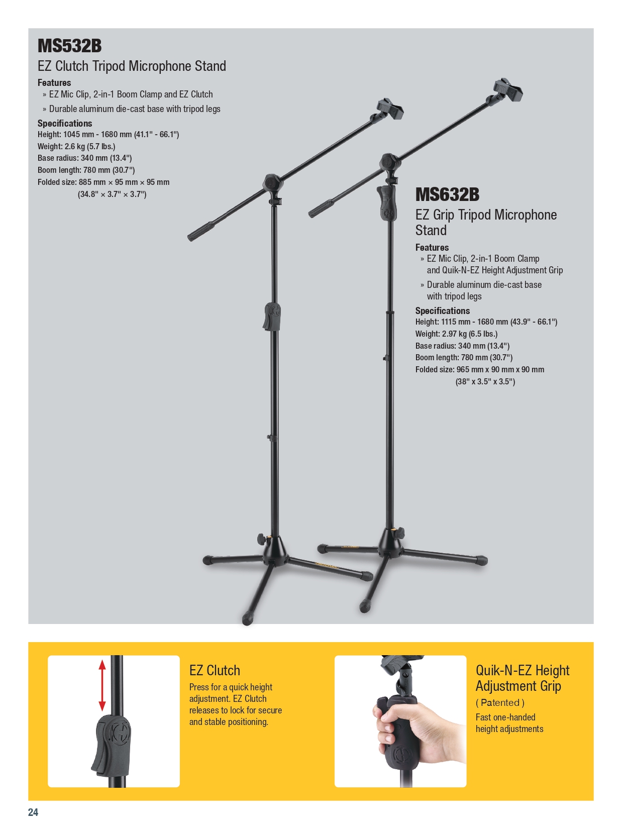 Hercules MS434B Quick Turn Tripod Microphone Stand with 3 In 1 Boom Mic ...