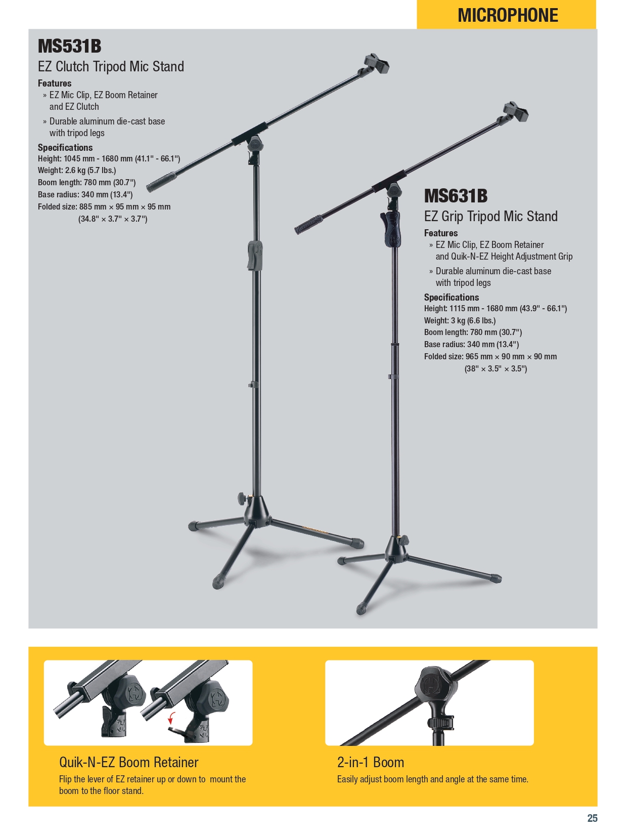 Hercules MS434B Quick Turn Tripod Microphone Stand with 3 In 1 Boom Mic ...