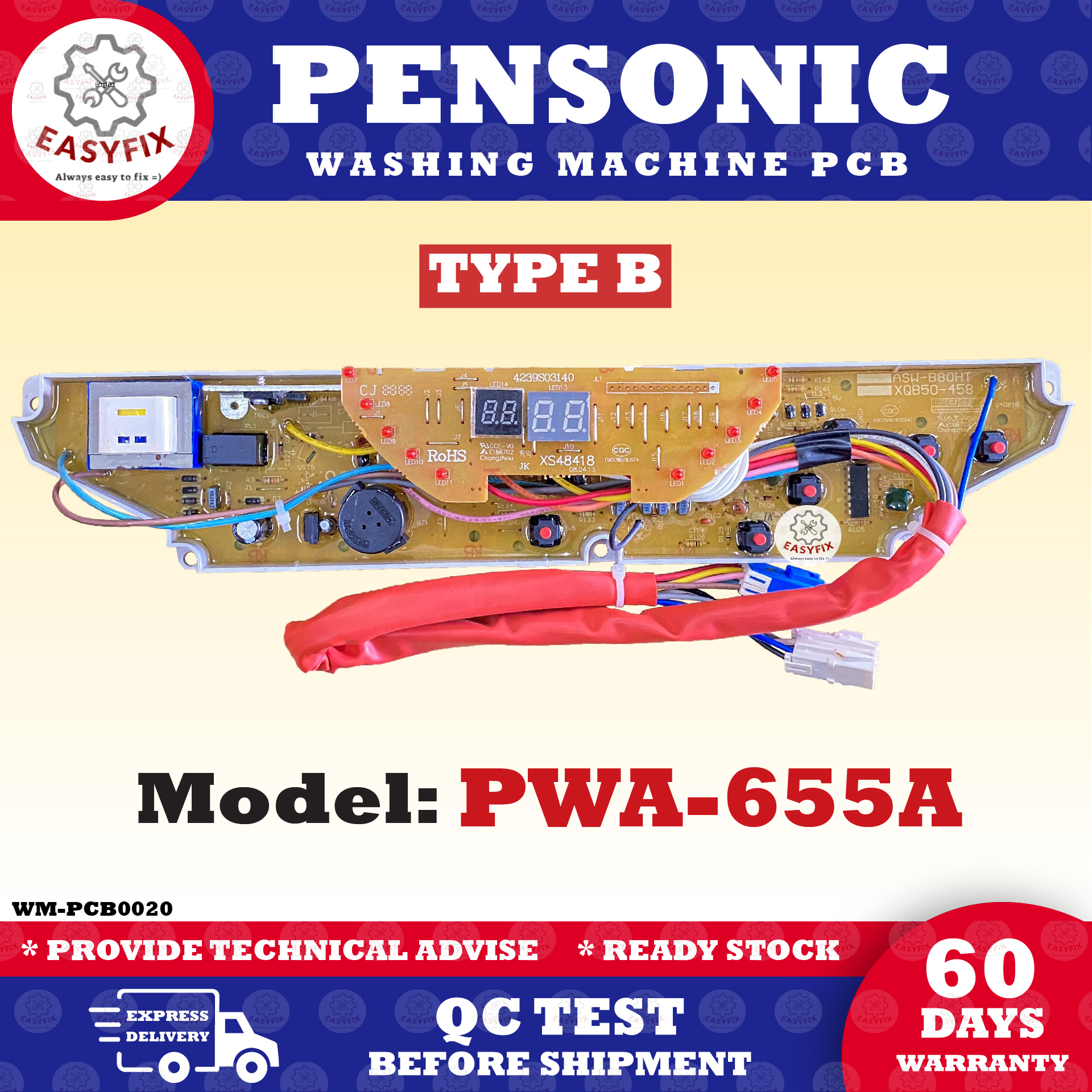 (TYPE B) PWA-655A PENSONIC WASHING MACHINE PCB BOARD (CONTROL BOARD ...
