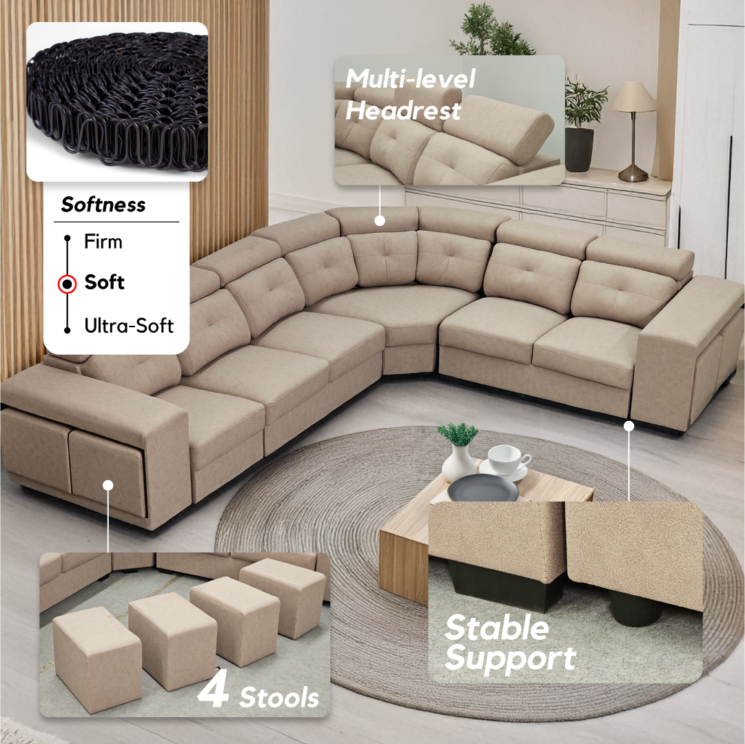 FREE Installation COCO U SHAPE Velvet_Sofa Set Sofa Ruang Tamu Living ...