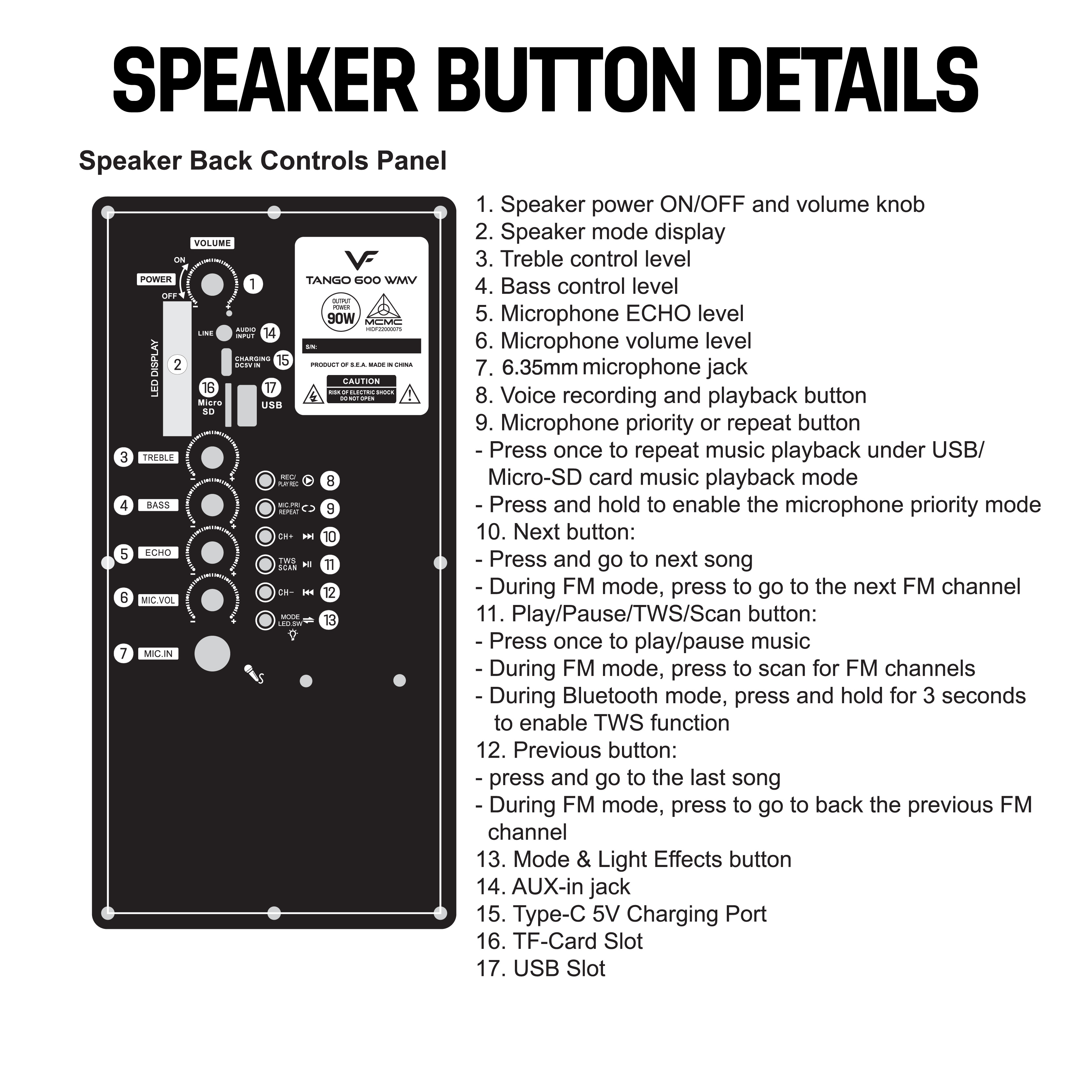 Vinnfier VF Tango 600 WMV 90W Max Portable Trolley Wireless Bluetooth Speaker Karaoke Set USB ...