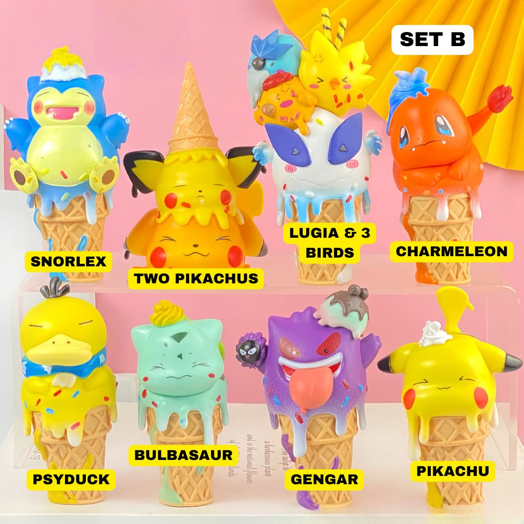 Pokemon Ice Cream Cone Figurine Pikachu Snorlex Bulbasaur Psyduck ...