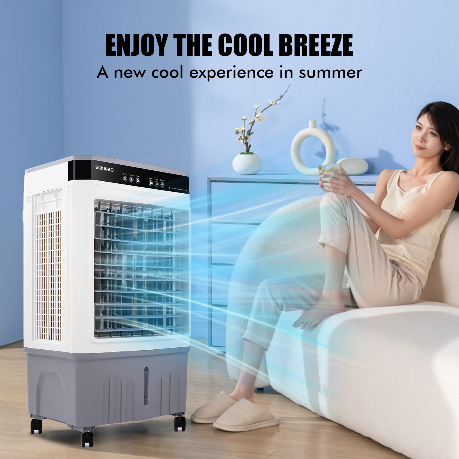 SUKINBO 80L/60L/40L/ 20L Air Cooler Cooler Fan Portable Air Conditioner Cooling Fan Aircond ...