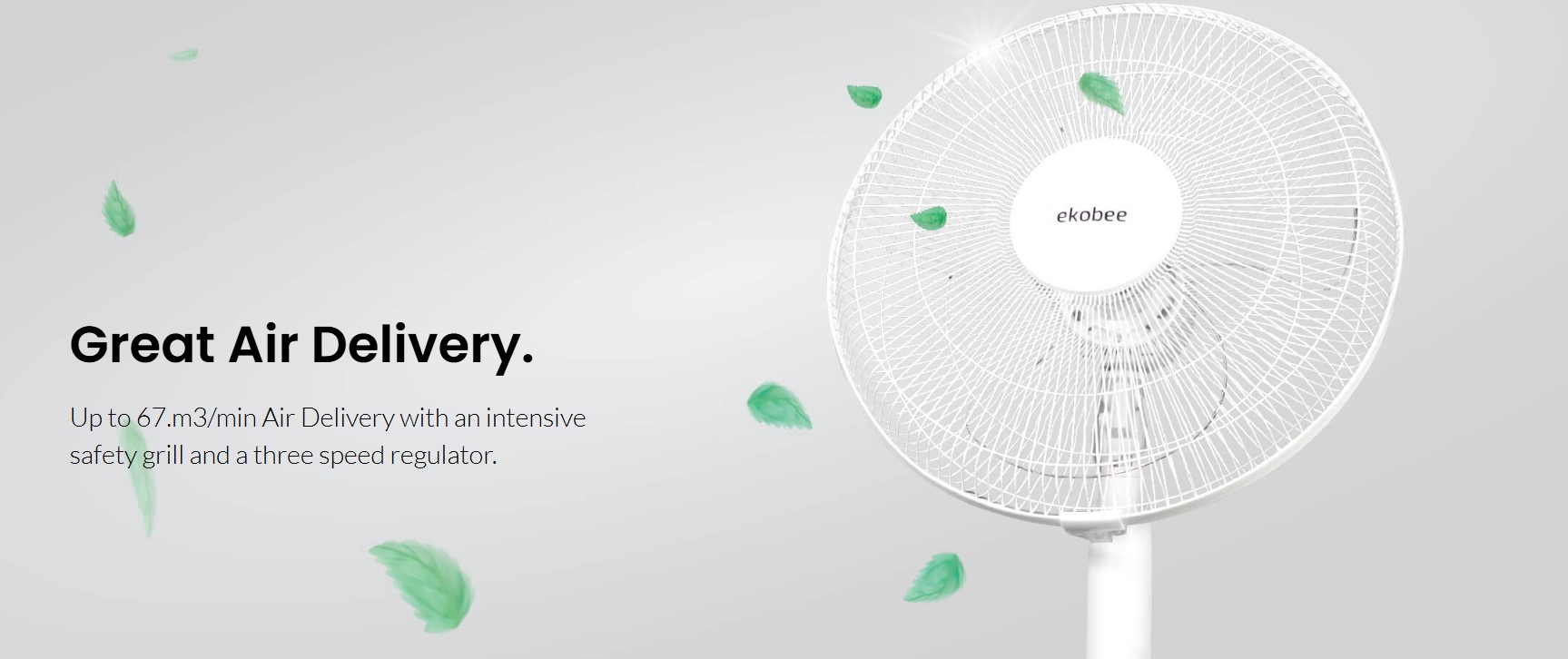 Ekobee 16 Inches Stand Fan 3 Blade Slim Design Adjustable Height White ...