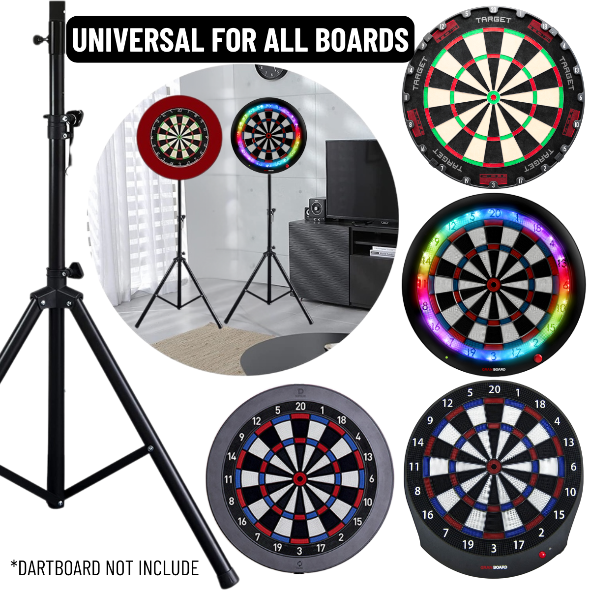 FIRMCROSS DARTBOARD STAND - UNIVERSAL PORTABLE TRAVEL TRIPOD DARTBOARD ...