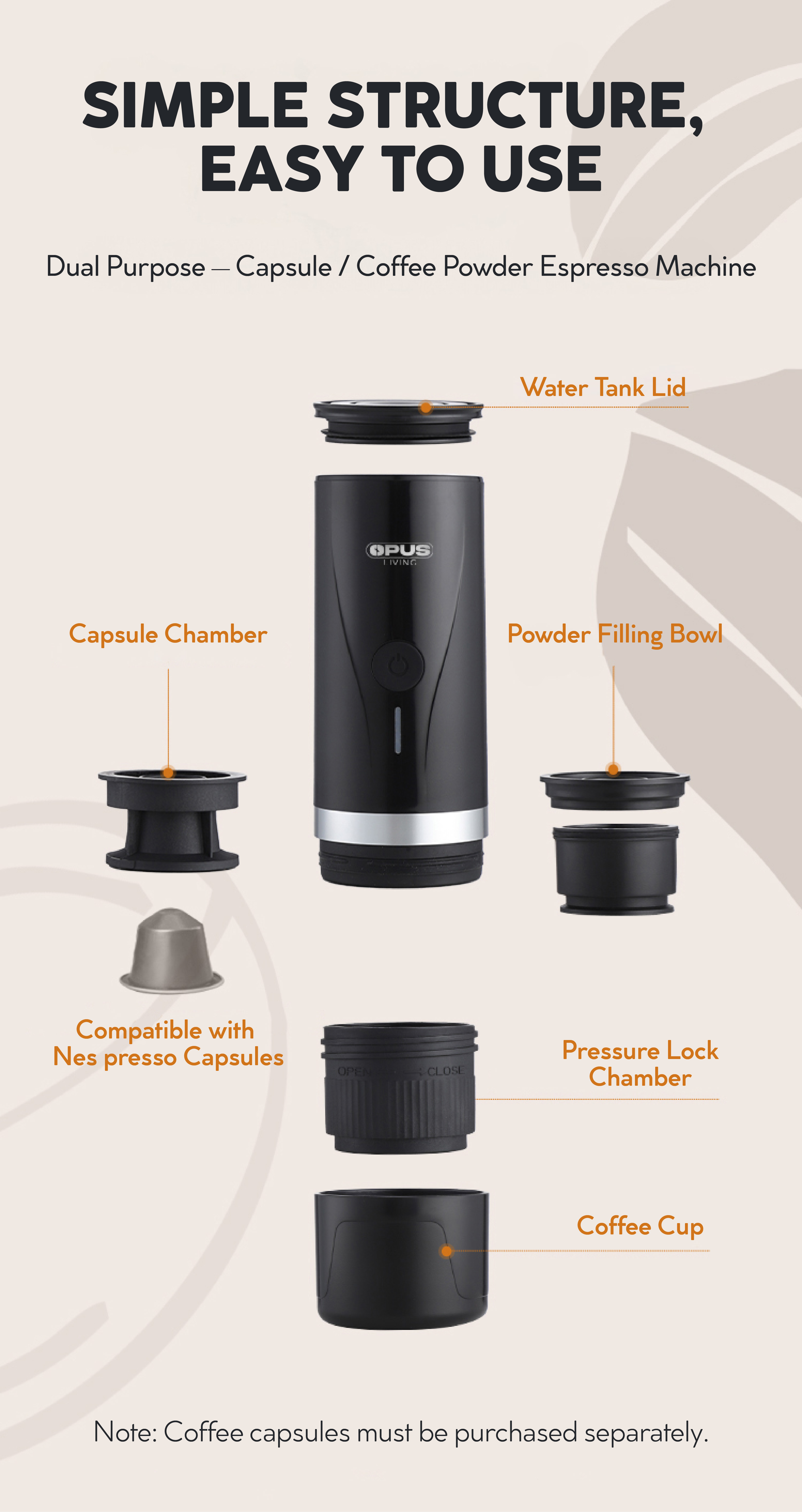 OPUS LIVING PORTABLE ELECTRIC ESPRESSO COFFEE MACHINE 3-IN-1 TRAVEL ...