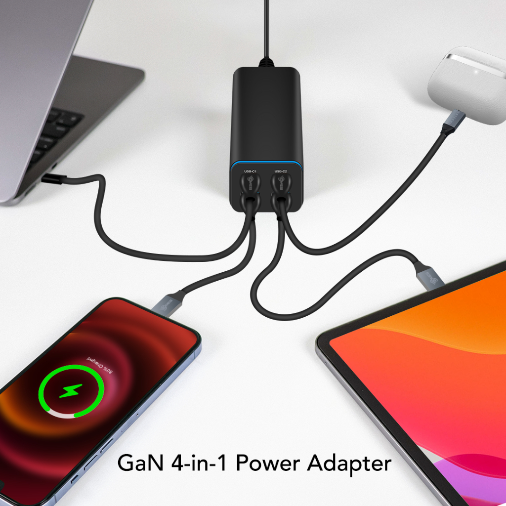 Dmes DA10 100W GaN Fast Charger USB C USB A 4 Port PD QC Compact Adapter for Laptop Phone Travel ...