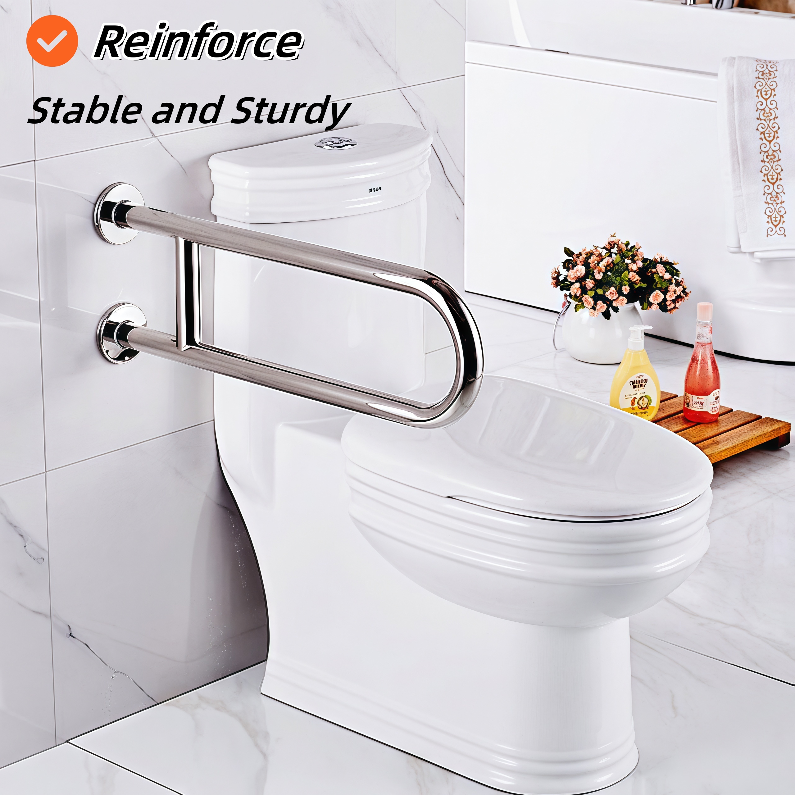 Toilet U-Shape Handle Grab 304 Stainless Foldable Safety Handrail ...