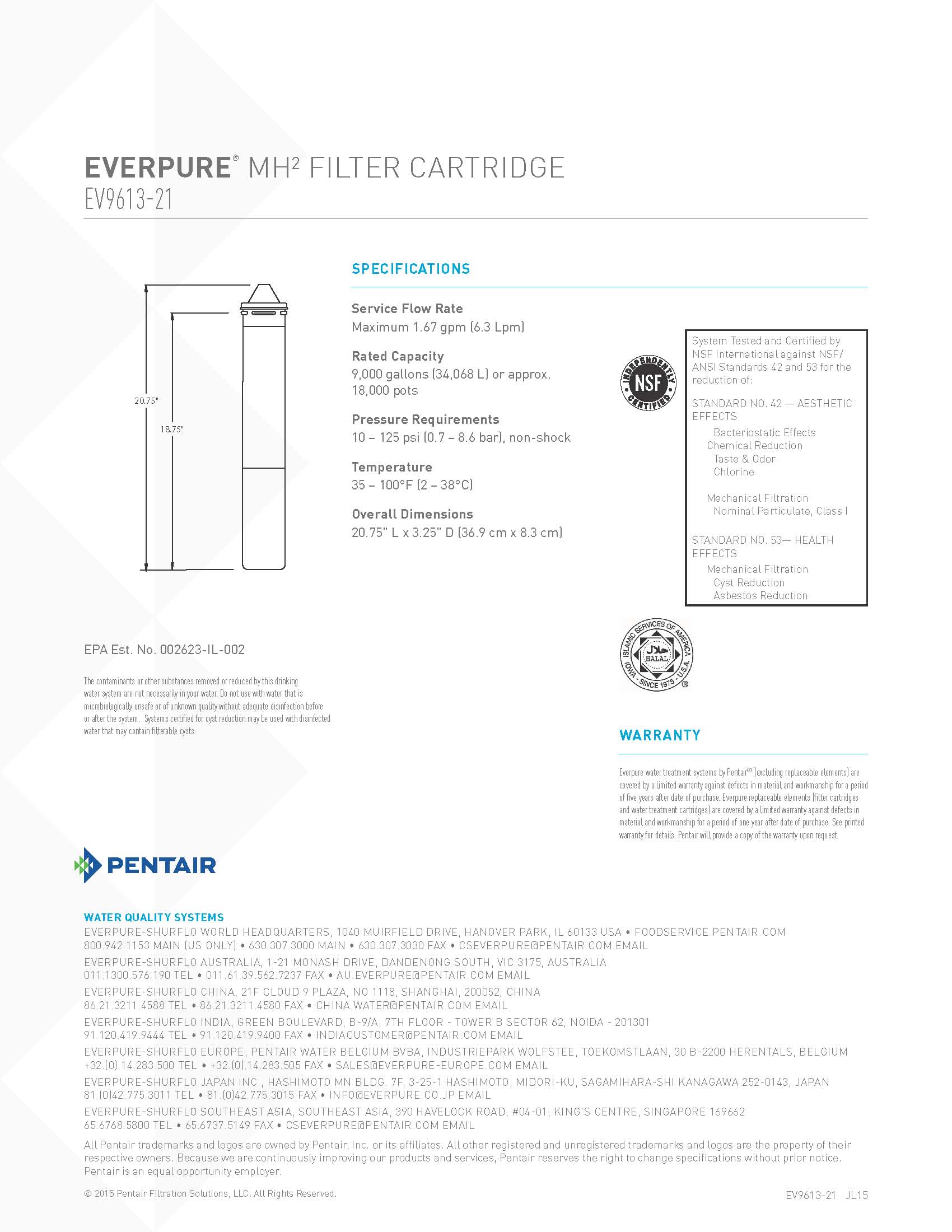 PENTAIR EVERPURE EV961321 MH2 Replacement Water Filter Replacement ...