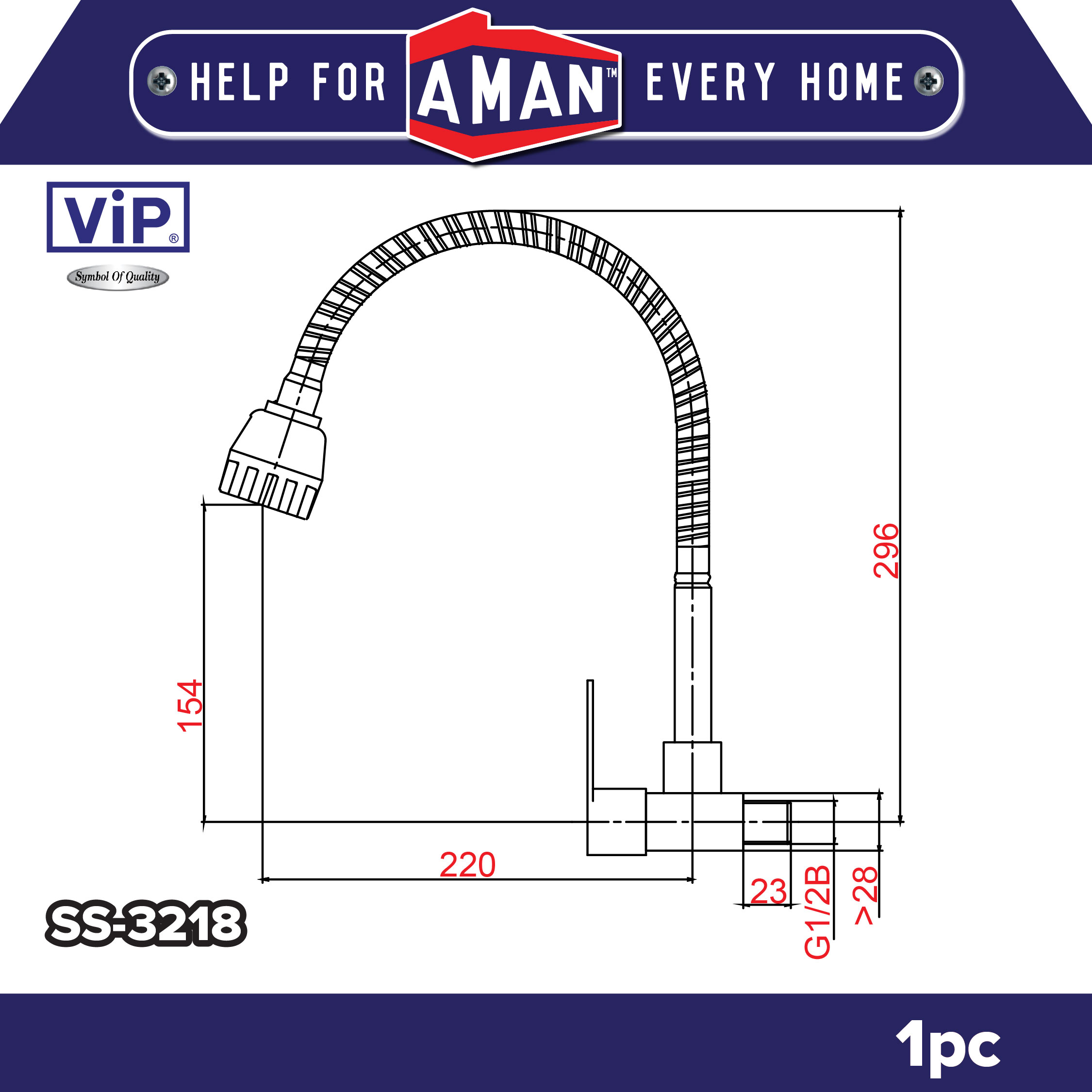 VIP SUS-304 Stainless Steel Flexible Wall Sink Tap Kitchen Sink Tap ...
