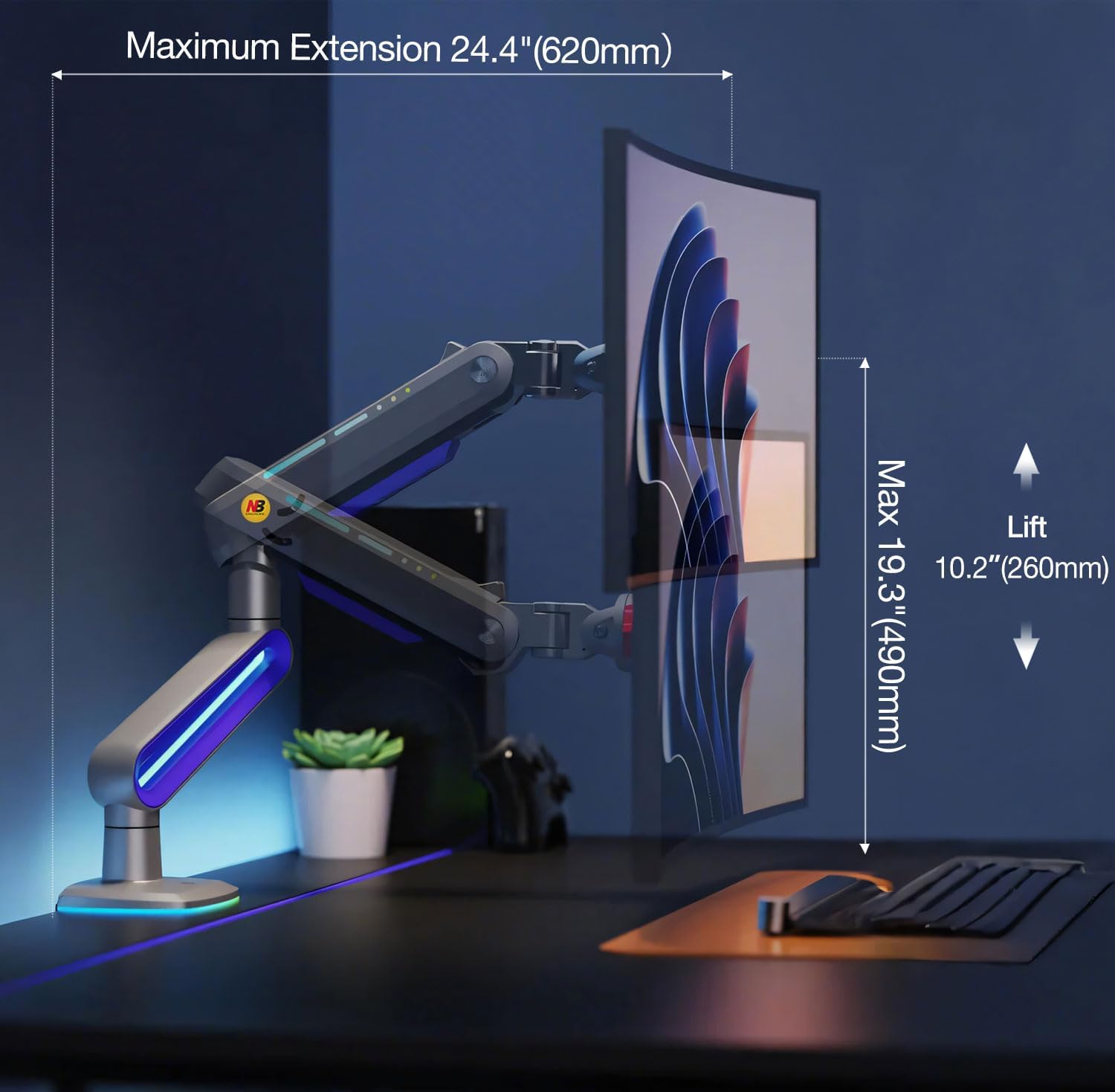 NB North Bayou G70 Gaming Monitor Arm with RGB Light support 32"-60 ...