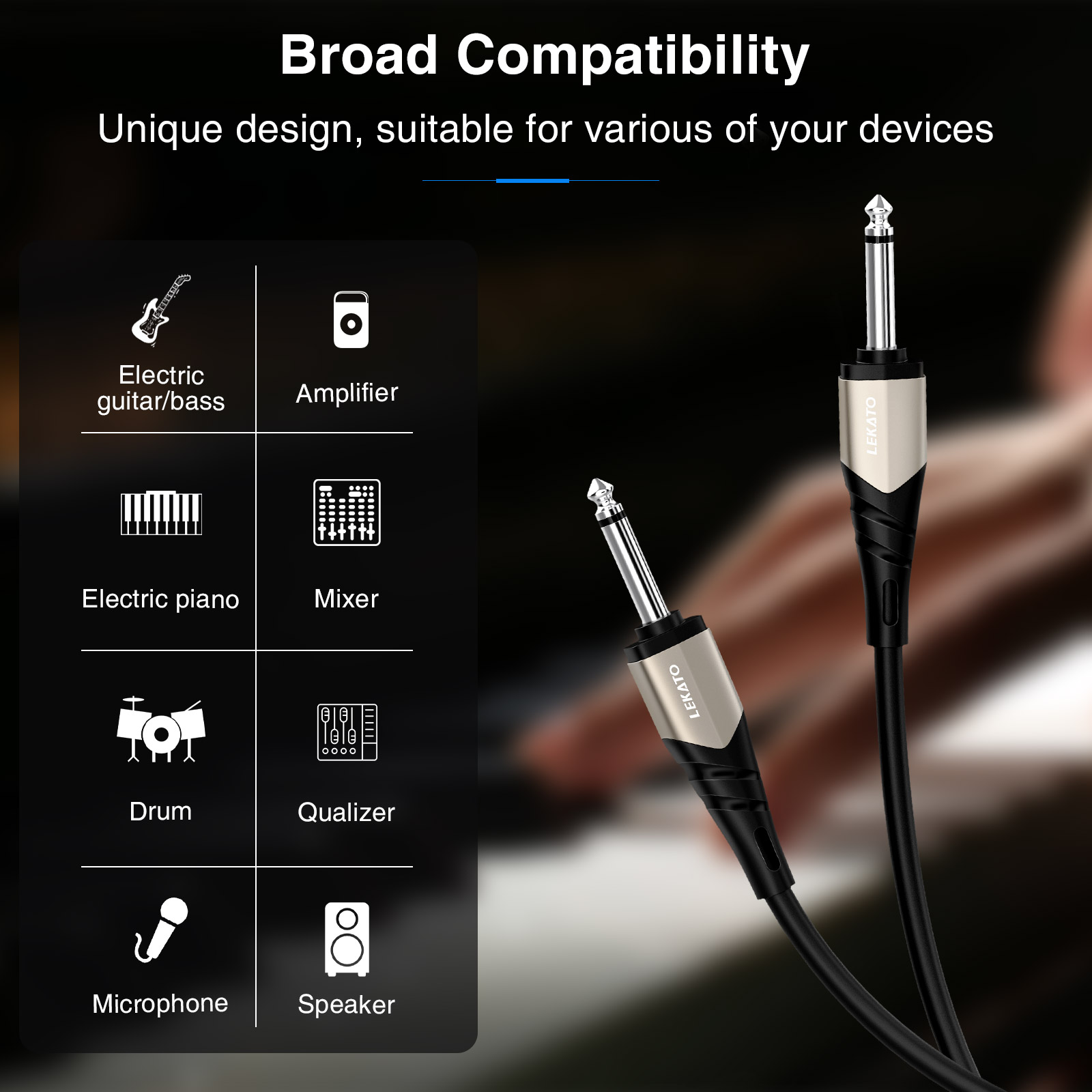 LEKATO Guitar Cable 3M/10Ft Noiseless Electric Guitar AMP Cord 1/4 ...