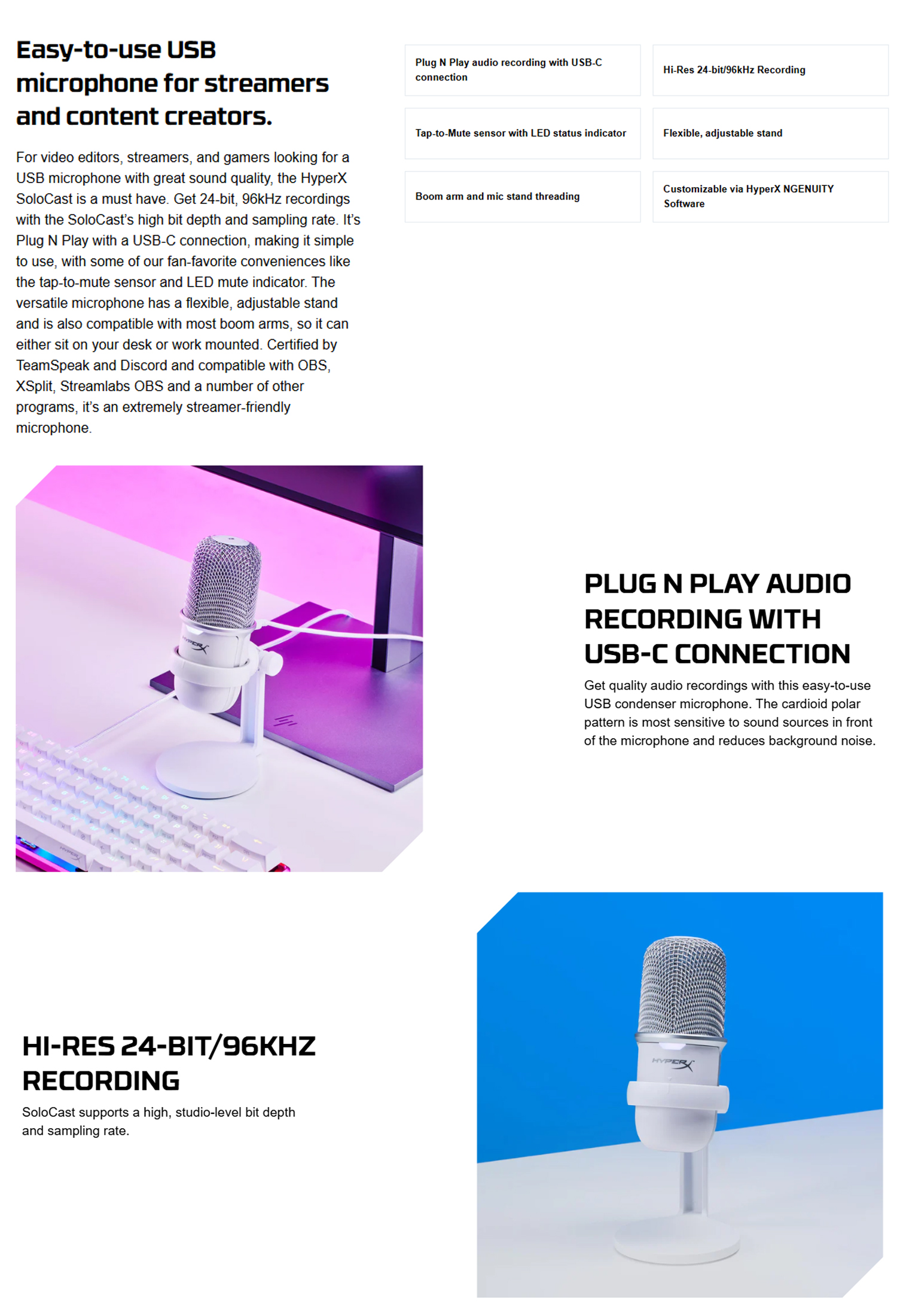 HyperX SoloCast USB Wired Gaming Microphone with Tap-to-Mute Sensor ...