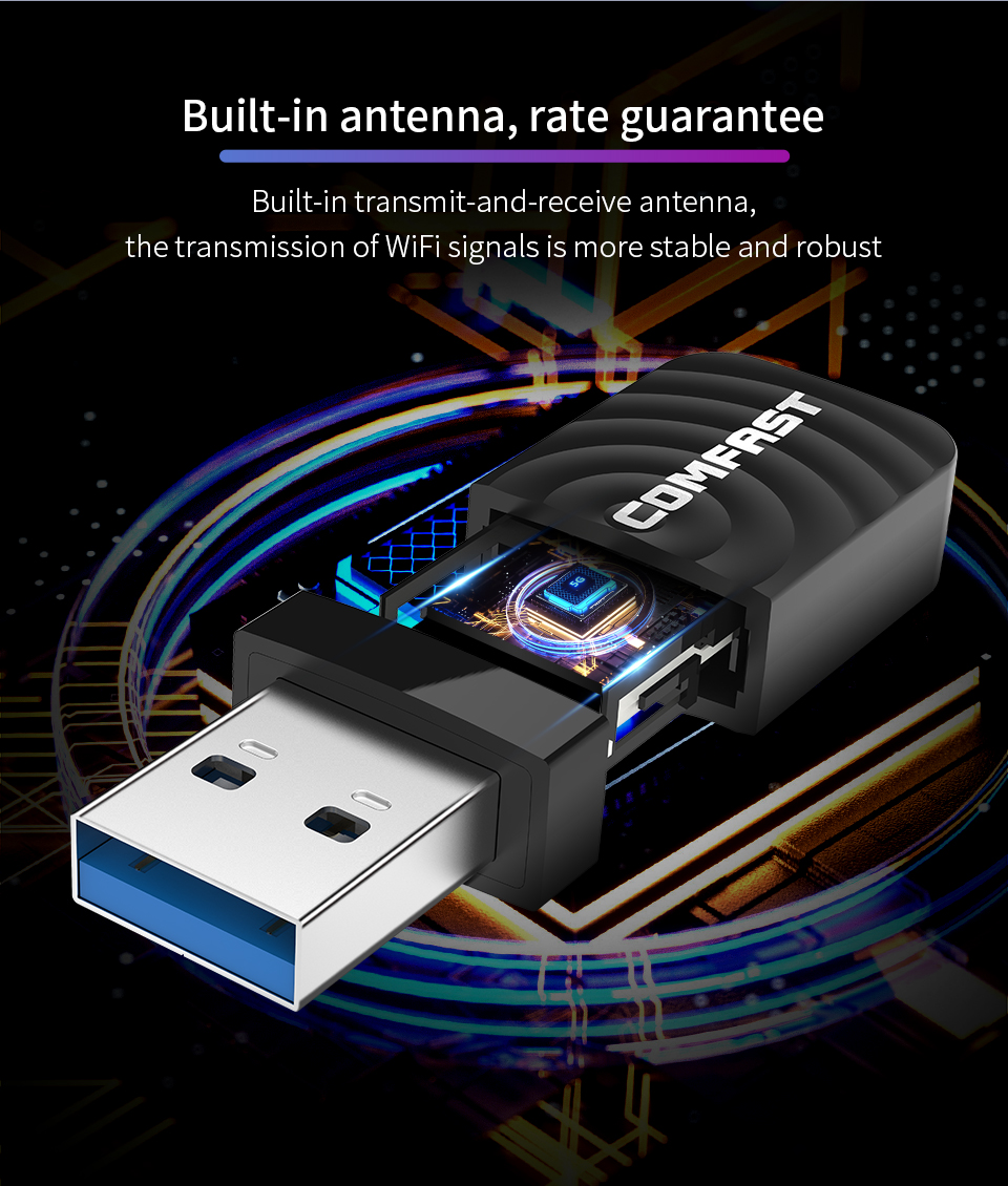 COMFAST CF-812AC V2 1300Mbps USB Wifi Adapter 2.4G+5GHz Dual Band ...