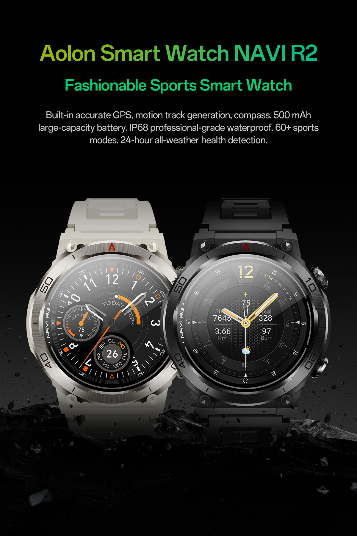 Aolon Navi R2 GPS Smart Watch 1.39" HD Display Compass 24-hour Health ...