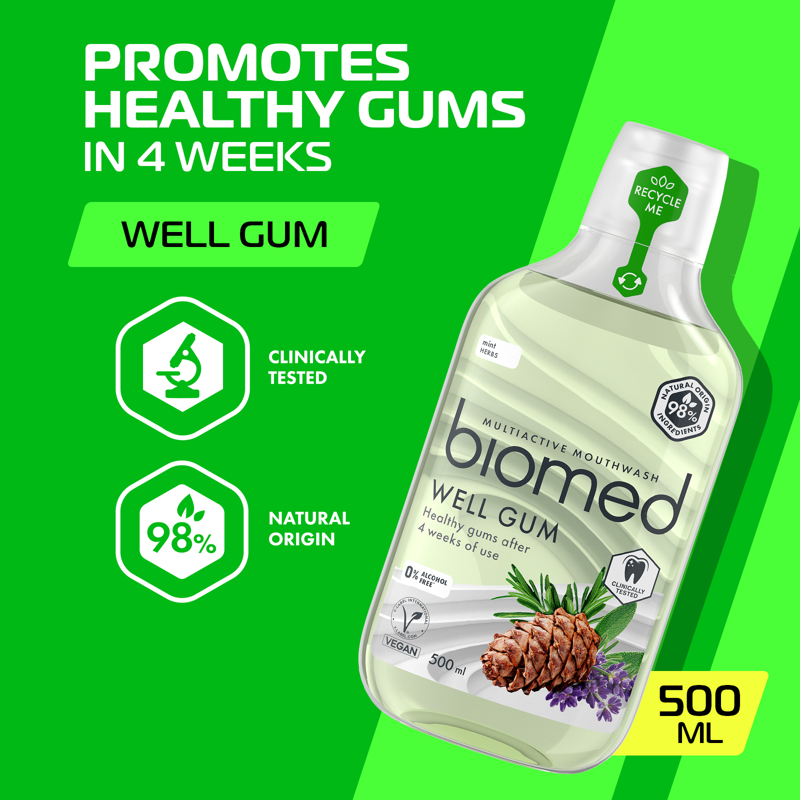 Biomed Complete Natural Mouthwash Well Gum, Fluoride Free (500ml ...