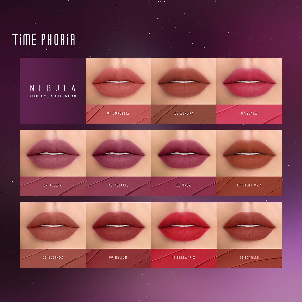 TIME PHORIA - Stellar Dust Lip Stick+Nebula Velvet Lip Cream+Pandora Cheek Liquid Blush | Shopee ...