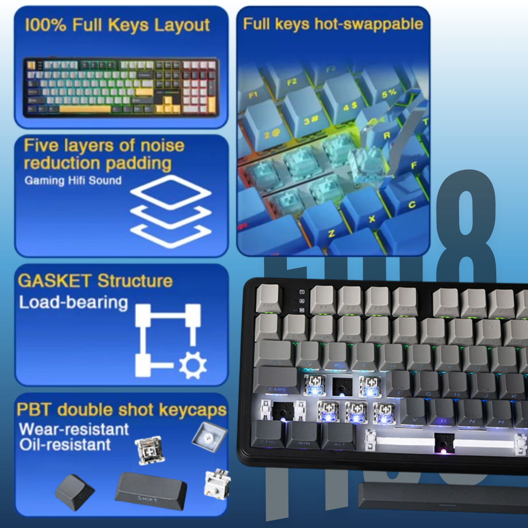 AULA F108 Customized Mechanical Keyboard 108 keys Bluetooth/2.4G/wired ...