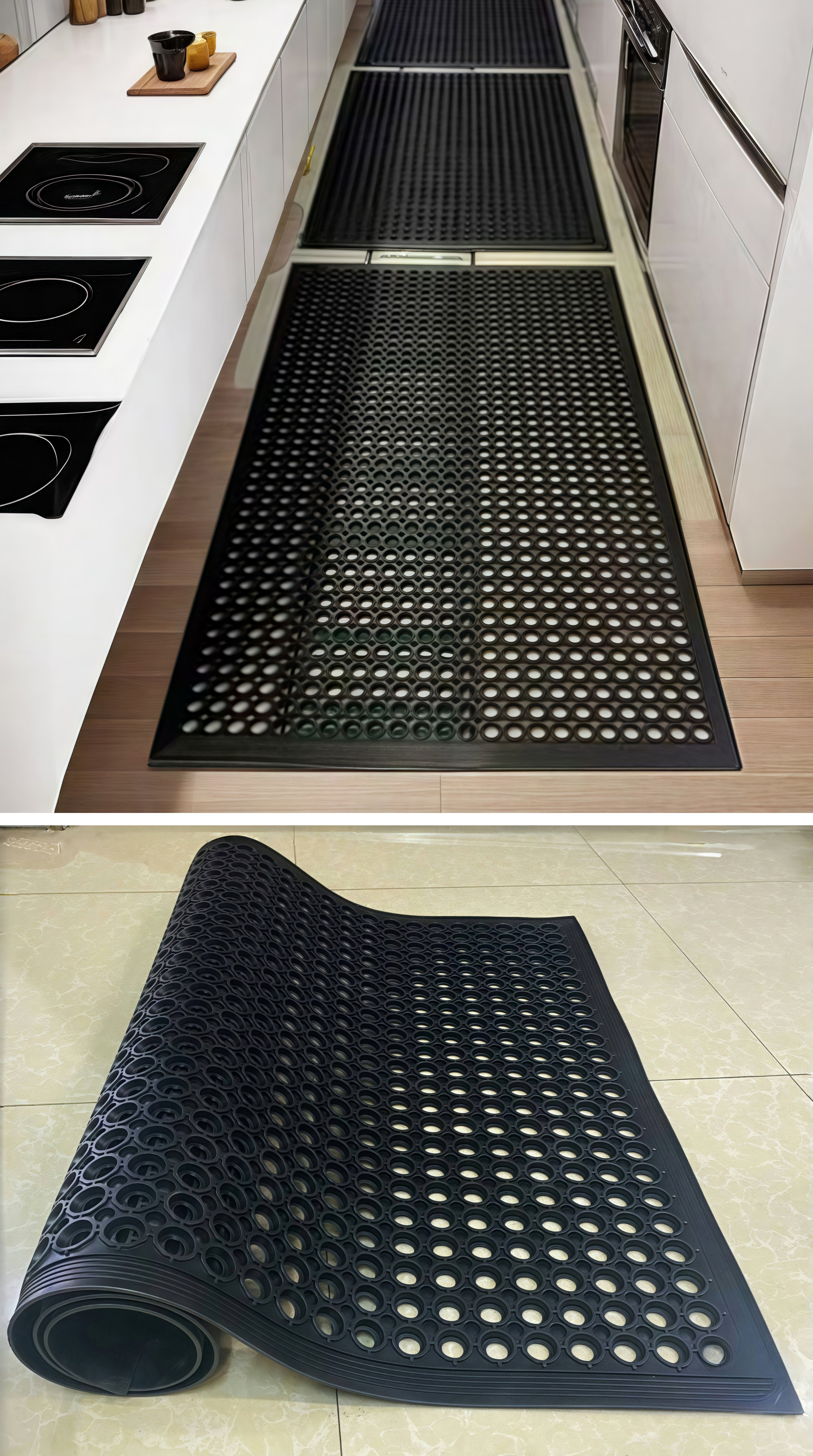 Thick Floor Mat Black Large Non-Slip Anti Grease Mat Water Drain Sink ...