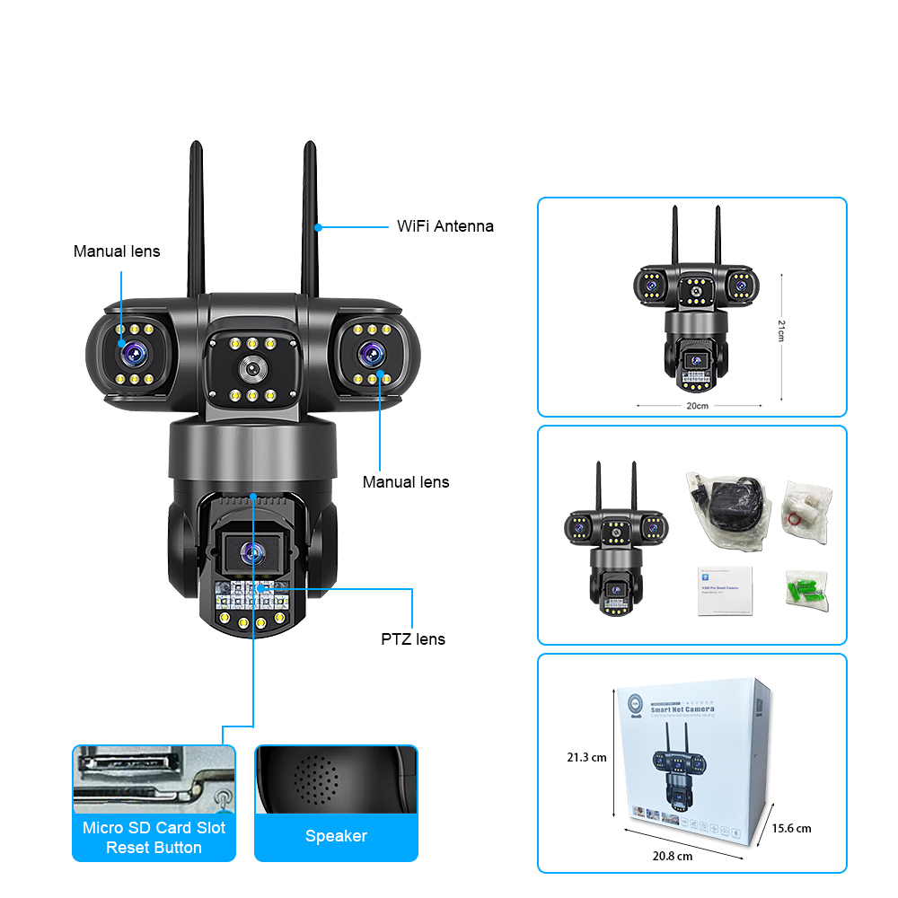 V380 PRO CCTV Outdoor 12MP SC28 Three Lens 360° Monitoring 4G Sim Card ...