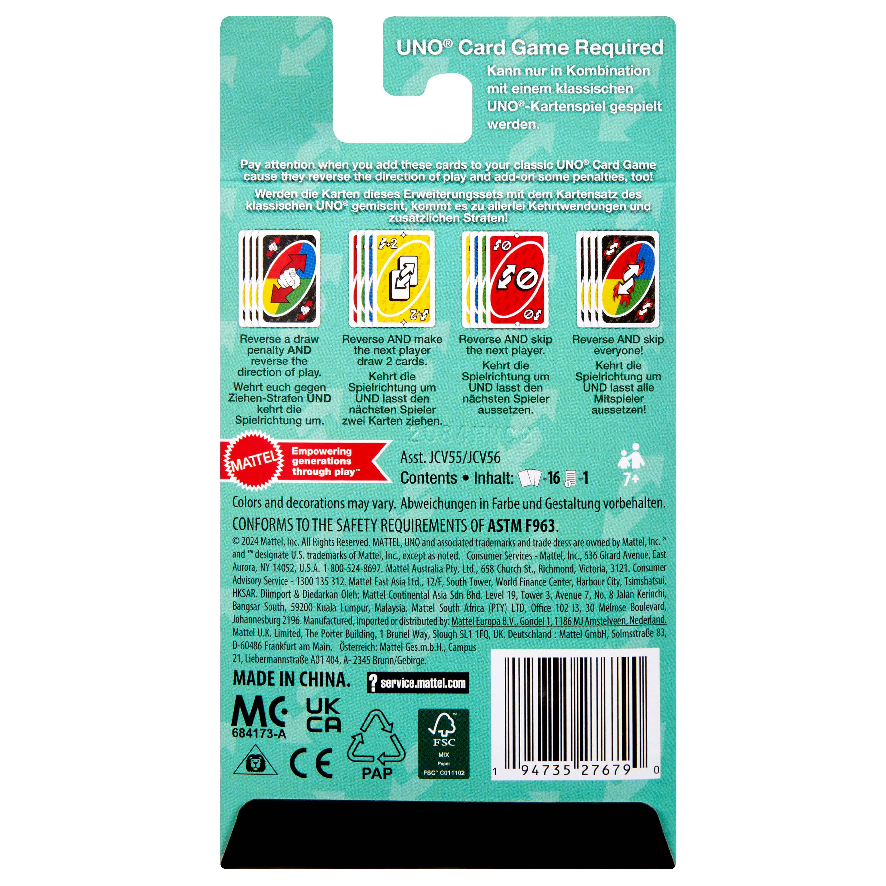 UNO Add-On Packs, 16 Cards to Use with the UNO Game, Themed Reverse ...