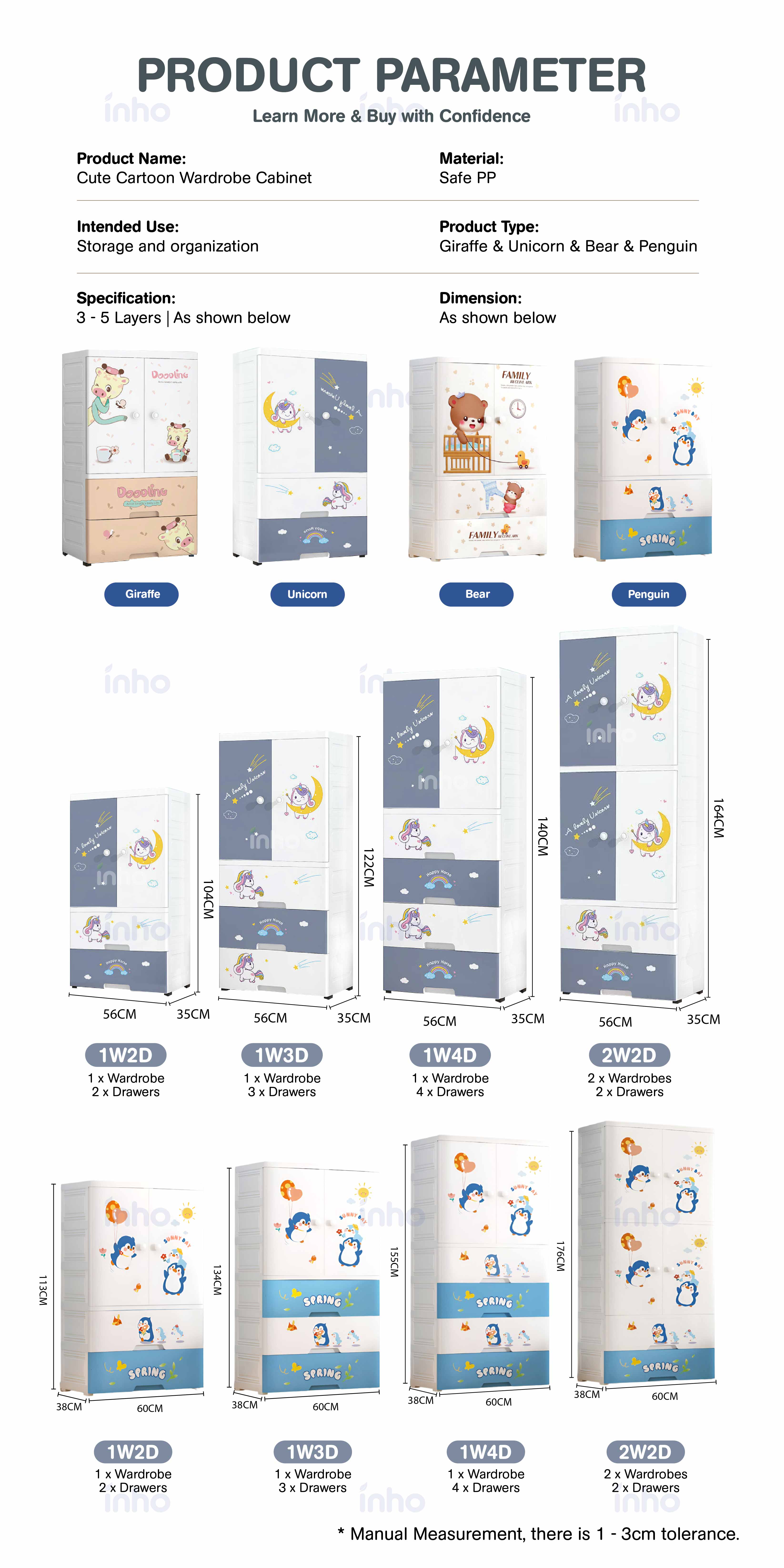 【𝗨𝗽𝗴𝗿𝗮𝗱𝗲𝗱】INHO L56/60cm Cartoon Theme Design Children's Kids Wardrobe ...