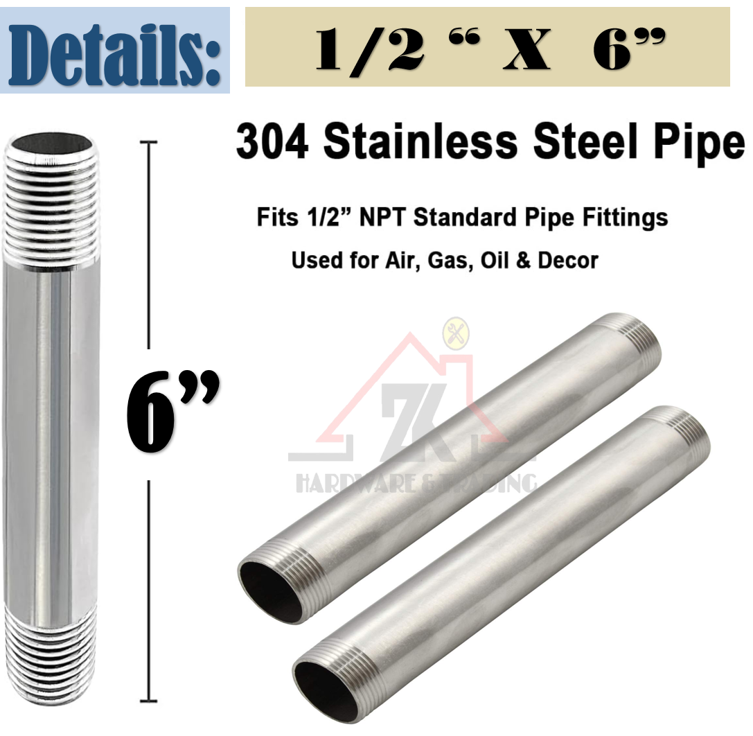 Stainless Steel Pipe Threaded SS304 Extension Pipe Paip Besi Meter Air ...