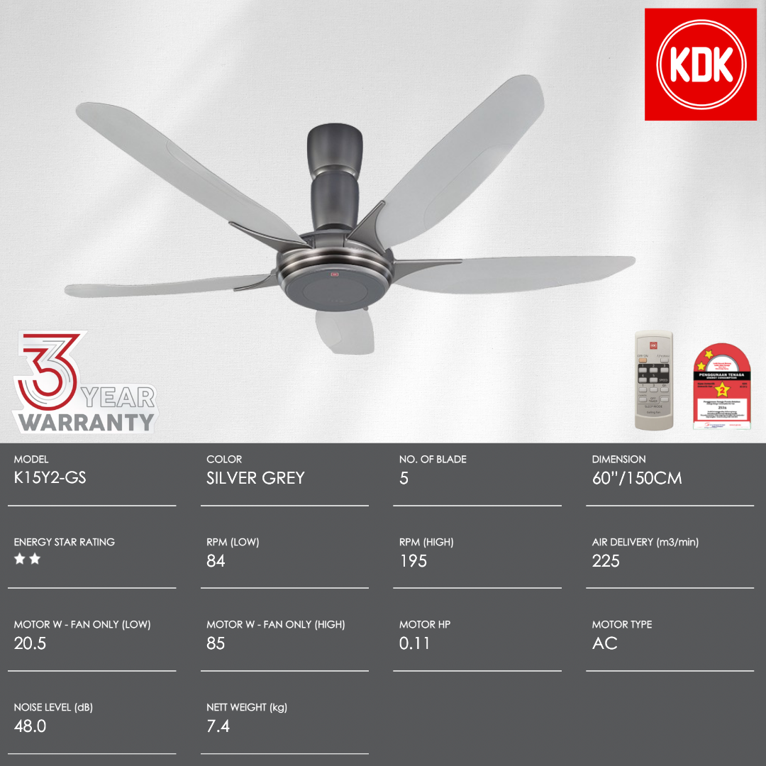 KDK K15Y2 (60″/150cm) AC Ceiling Fan Kipas Siling Syiling with Energy ...