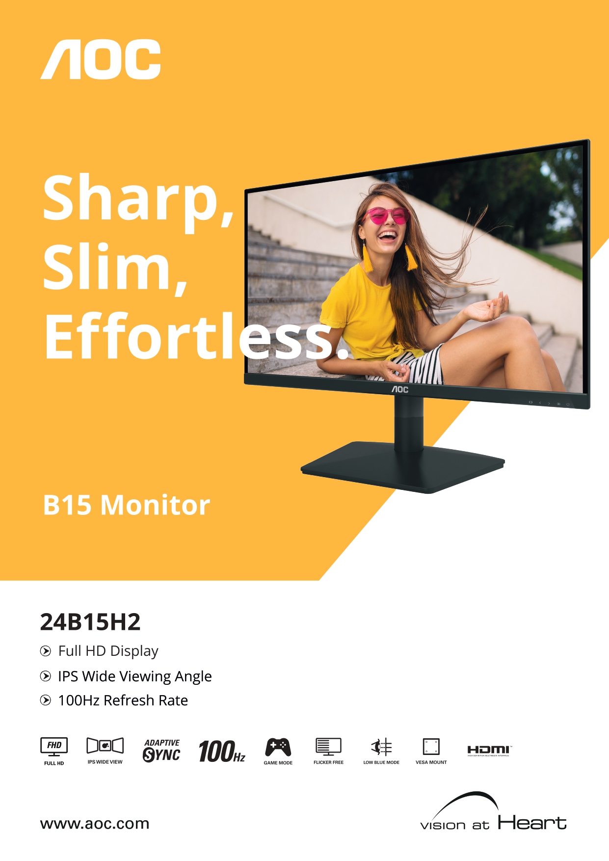 AOC 24B15H2 MONITOR ( 23.8" IPS FHD / 8MS / 100HZ / ADAPTIVE-SYNC / VGA ...