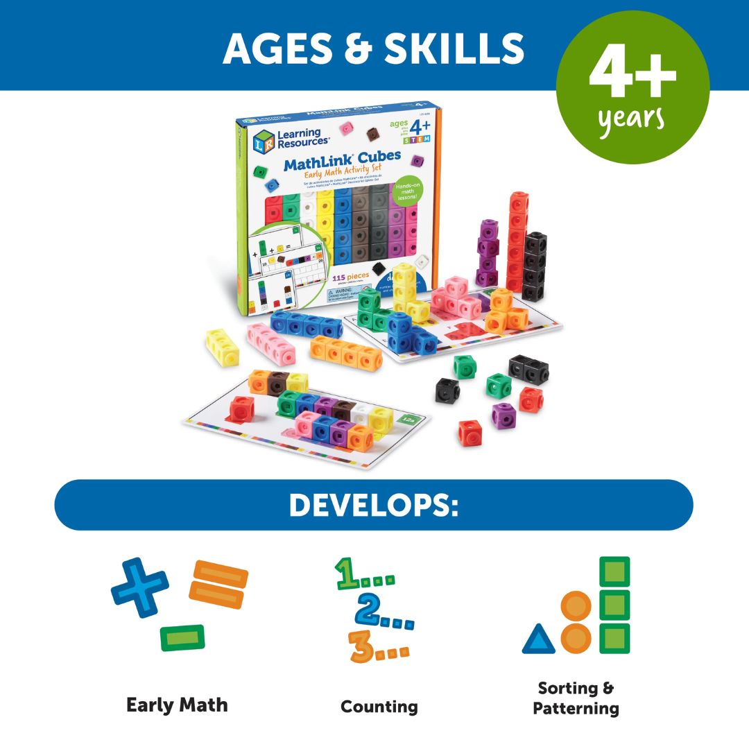 Learning Resources MathLink Cubes Early Math Activity Set (115 pieces)- Age 4-10, Maths, Blocks ...