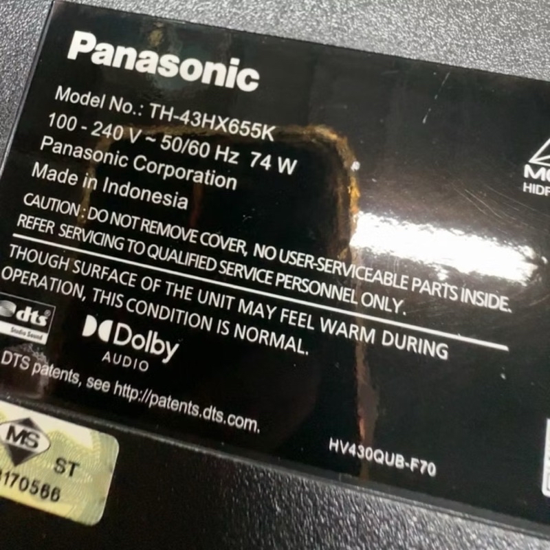 Panasonic 43’:Model Tv:TH-43HX6550X.Set New Backlight Tv. | Shopee Malaysia