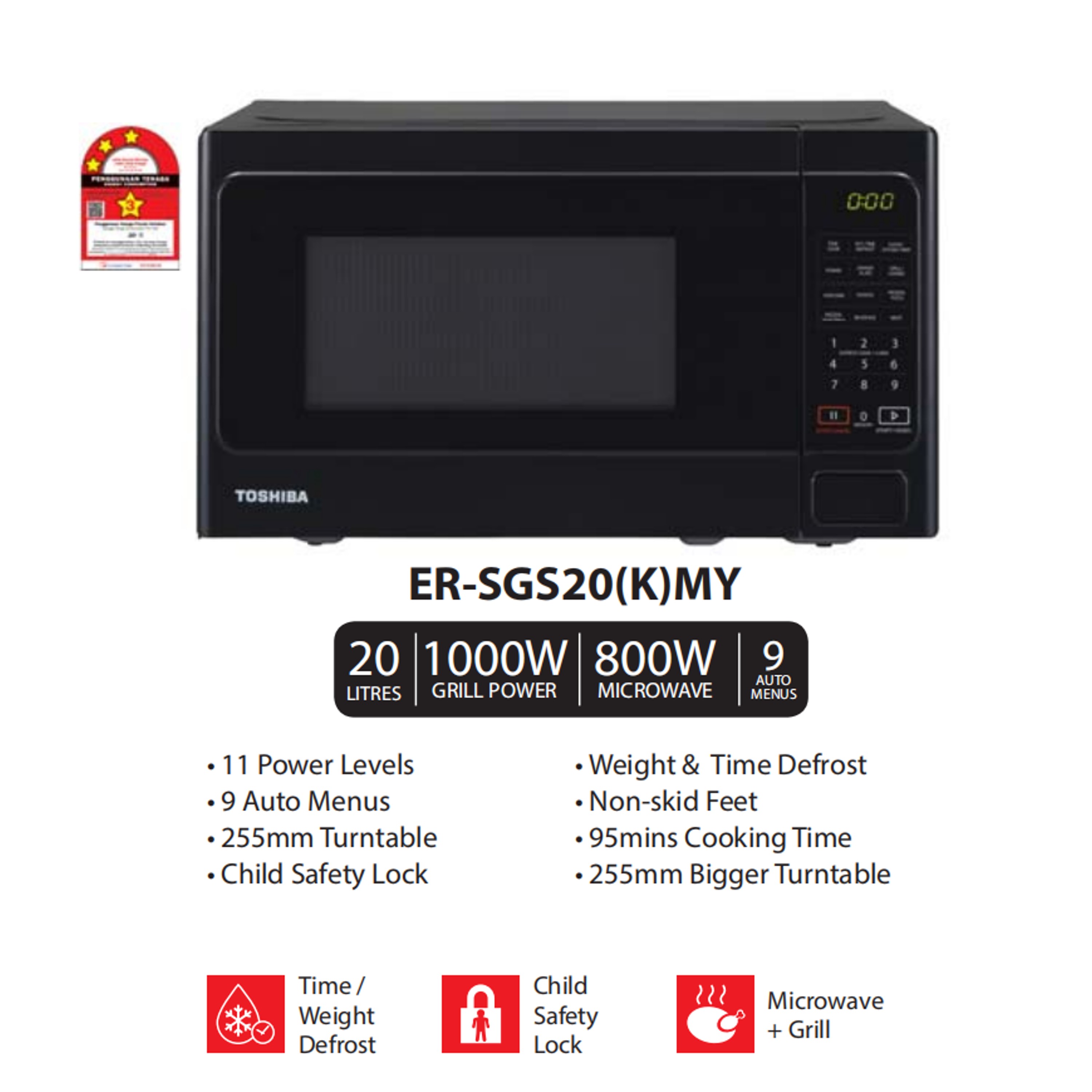 Toshiba Microwave Oven (20L) MWP-MM20P(WH) / MW-MG20P(BK) | Shopee Malaysia