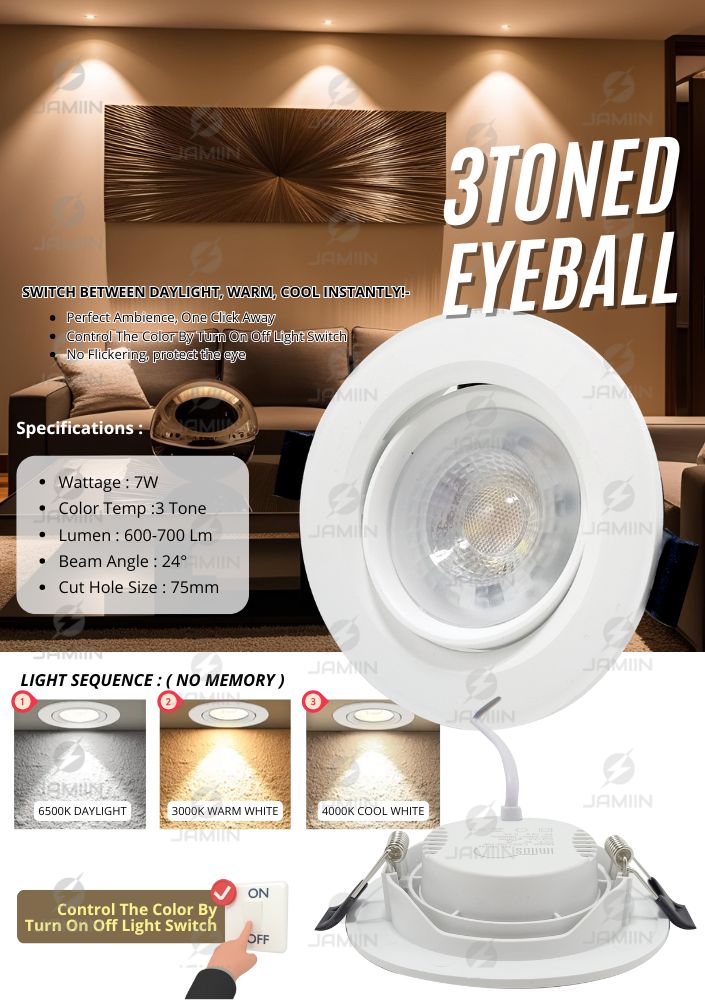 [3 TONED] 7W LED Eyeball 3 Color Eye Ball Downlight Spotlight Plaster ...