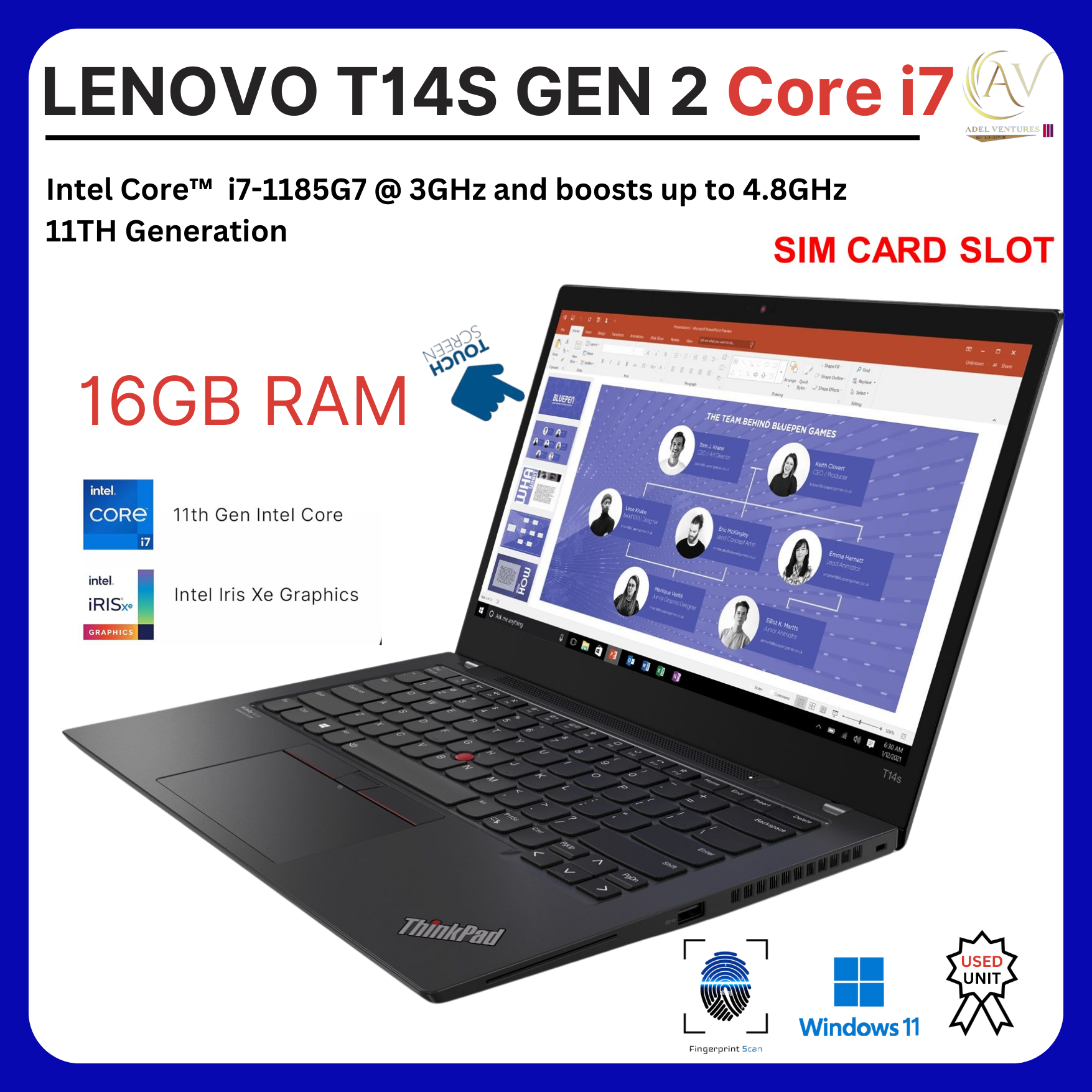 Lenovo ThinkPad T14s (6 MONTH WARRANTY) 14" FHD, Core i7-11TH GEN ...