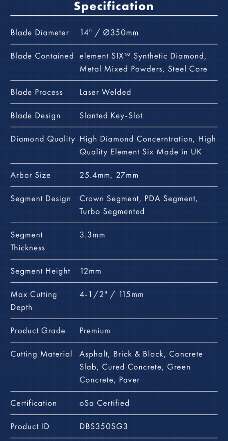COOLMAN PDA High Spped Diamond Disc 14" PDA UNDERCUT PROTECTION SEGMENT ...
