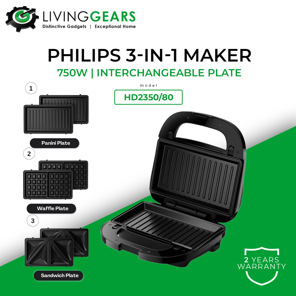Philips 3 in 1 Interchangeable Plate Maker Panini / Waffle / Sandwich ...