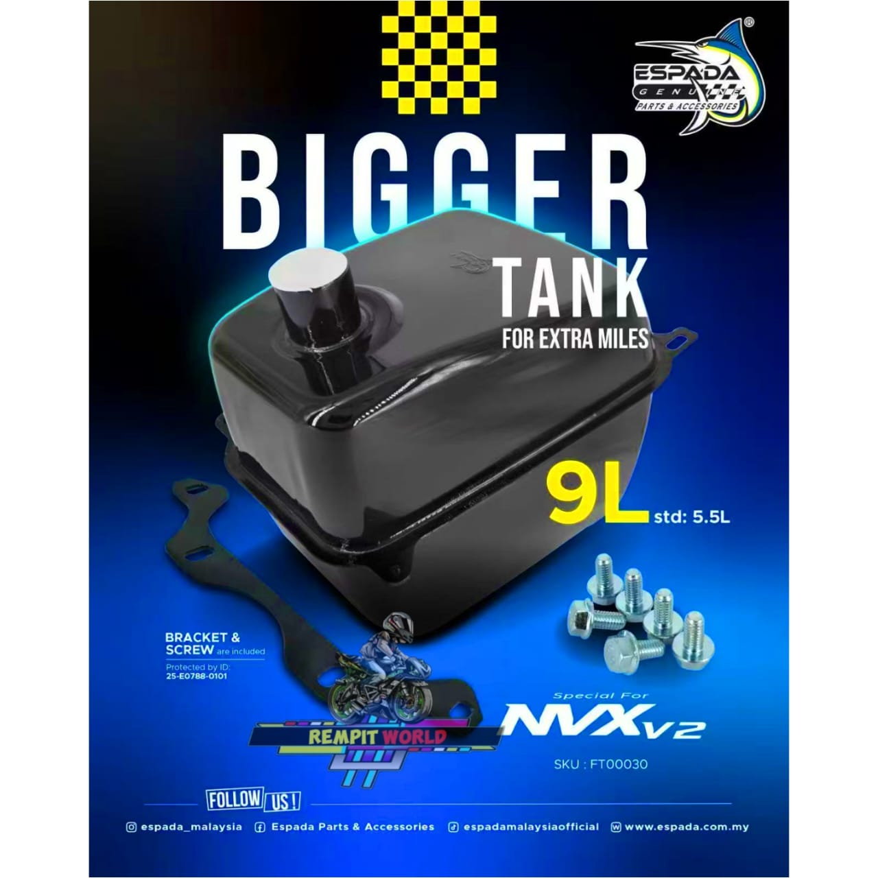 ESPADA FUEL TANK YAMAHA NVX V2 9 LITER TANK NVX TANK MINYAK + BRACKET ...