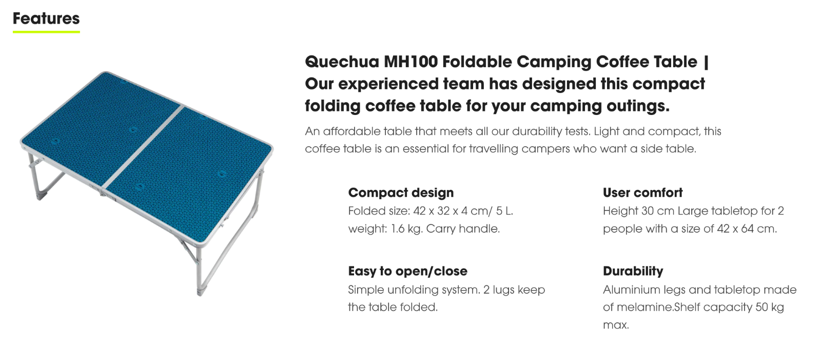 Quechua Mini / Big Table Foldable Meja Outdoor Lipat Folding Meja ...