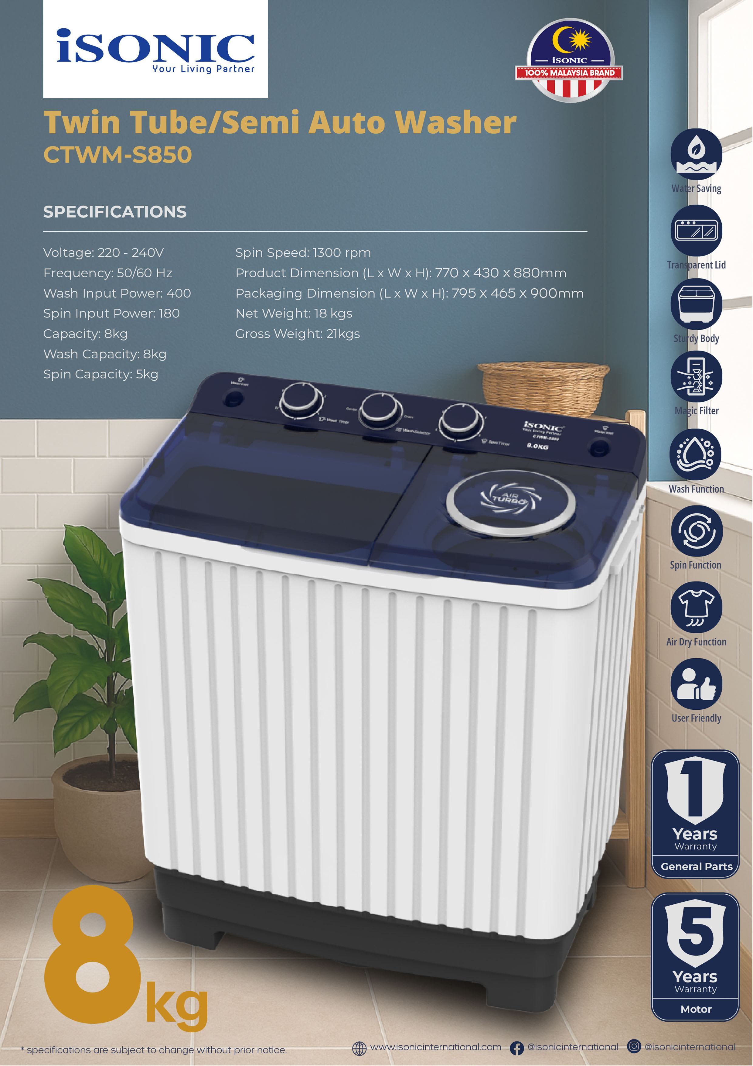 ISONIC SEMI AUTO WASHING MACHINE 8KG | 12KG | WASHING MACHINE MANUAL ...