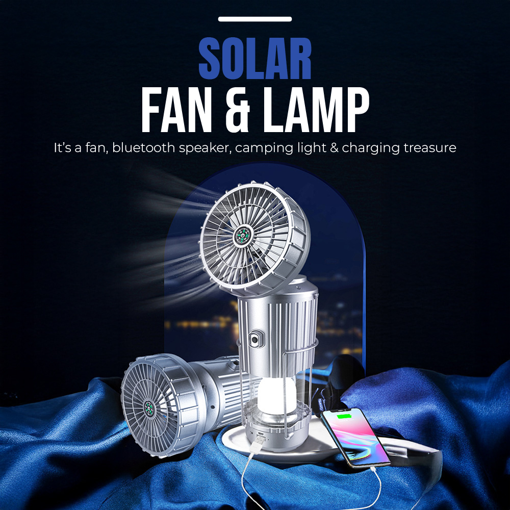 Solar Fan Light Camping Rechargeable Tent Lamp Lantern Outdoor Hiking ...